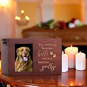 Pet Memorial Urns for Dog or Cat Ashes, Large Wooden Funeral Cremation Urns with Photo Frame, Memorial Keepsake Memory Box with Black Flannel as Lining, Loss Pet Memorial Remembrance Gift