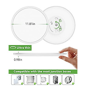 zemty 6Pack 12 Inch LED Flush Mount Ceiling Light, Super Slim 28W 3200lm LED Ceiling Light, 3 Color Temperature in One 3000k/4500k/6000K Round Light Fixture for Bedroom, Kitchen, Dining Room (White)