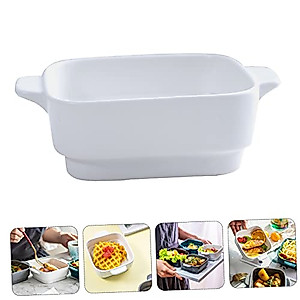 FELTECHELECTR 1pc Ceramic Bakeware Decorative Tray Mini Loaf Baking Pans Food Trays Pie Plate Grill Plate Pottery Baking Plate Rice Bowl Kitchen Supply Vegetable Tray Bread White Ceramics Mold