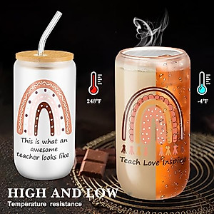 Pinkunn 6 Set Teacher Appreciation Gifts Thank You Teacher Gifts for Women Glass Cups 16oz with Lids Straws Brushes, Teacher Week Gifts Cups Teacher Practitioner Gifts, 6 Styles(Colorful Rainbow)