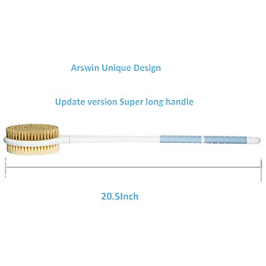 Arswin Shower Brush with Soft and Stiff Bristles,Back Scrubber 20.5" Extra Long Anti-Slip Handle Dual-Sided Bath Brush Body Exfoliator for Wet or Dry Brushing
