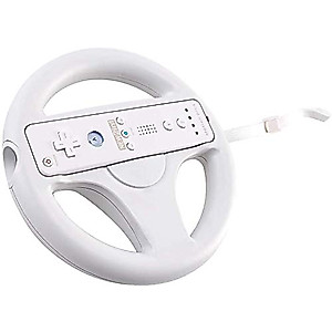Steering Wheel for Wii Controller, 2 pcs White Racing Wheel Compatible with Mario Kart, GEEKLIN Game Controller wheel for Nintendo Wii Remote Game-White
