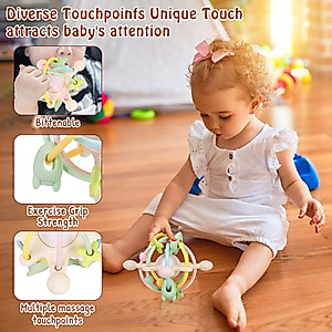 Baby Teething Toys for Babies 0-6,12,18 Months, Qemixly 3 Pack Gift Silicone Baby Teethers for Baby Teething Relief, Anti-Drop Hand Teething Mittens and Rattle Ball(Caramel,Blue,Multi-Blue)