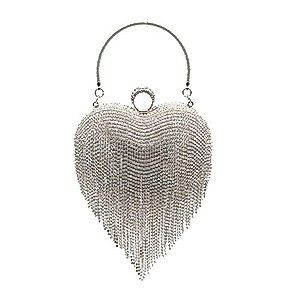 WANLIAN Women Luxury Cute Heart Shape Tassel Evening Clutch Bag Rhinestones Wedding Party Purse Handbag Evening Bags