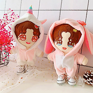 niannyyhouse Unicorn Clothes 20cm(7.8in) Plush Doll Clothes Onesies + Shoe 2-Piece Set Colorful Pajamas (White)