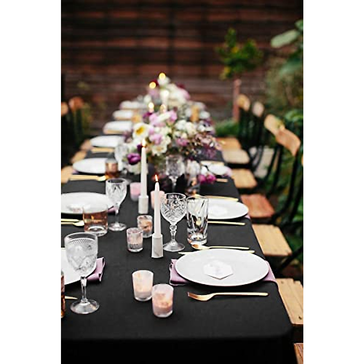 REWOMC 6 Pack Polyester Tablecloth 60 x 102 Inch Black Polyester Table Cloth for 6 Foot Rectangle Tables, Stain and Wrinkle Resistant Washable Table Cover for Kitchen Wedding Banquet Restaurant Party