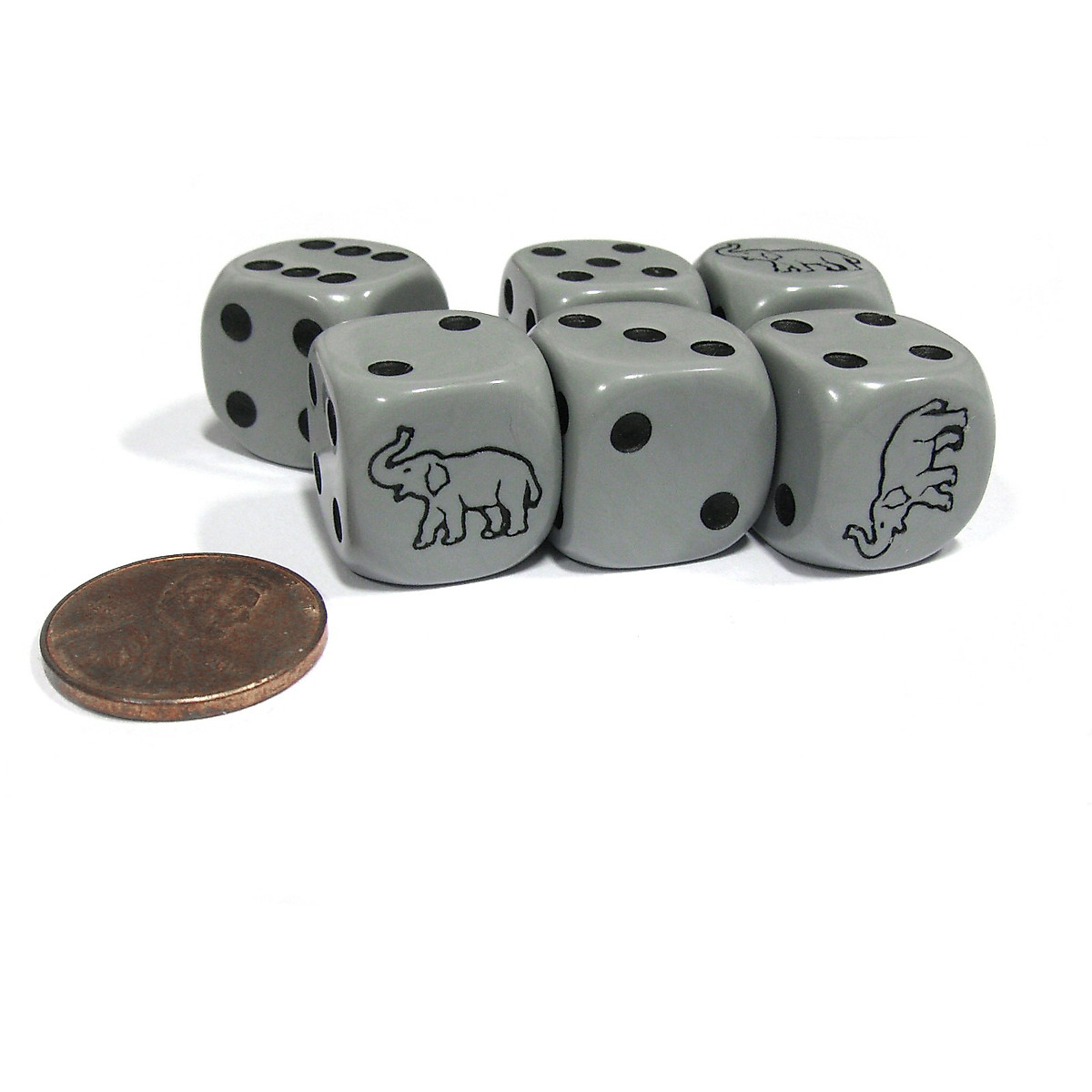 Set of 6 Elephant Dice 16mm D6 Rounded Edges Koplow Dice - Gray with Black Pips by Koplow Games