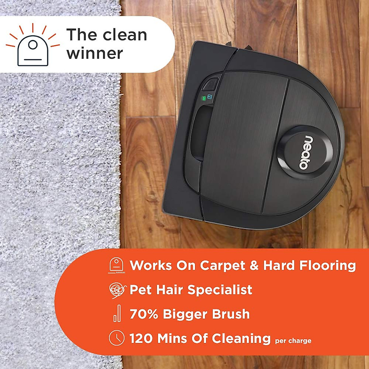 Neato Robotics D6 Connected Laser Guided Robot Vacuum for Pet Hair, Works with Amazon Alexa, Black
