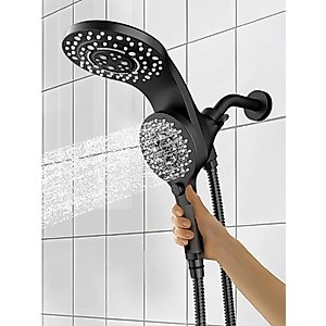 SR SUN RISE Magnetic Shower Faucet with Handheld Sprayer 2-in-1 Dual Shower Head with 8-Spray Hand Held Shower Wand and ON/OFF Switch for Saving Water 1.8 GPM Shower Combo, Matte Black