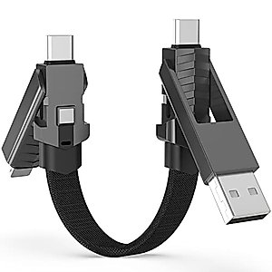 Solarbook Multi Charging Cable Short,4 in 1 Portable Magnetic Keyring Type C Charger 60W PD Fast Charge Data Cord,USB A/C to USB C/IP Connector Compatible with Cell Phone Tablet Power Bank(6.7 inches)