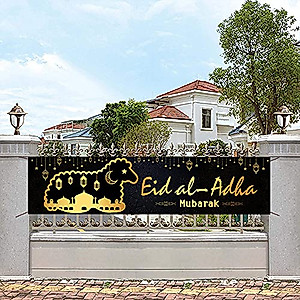 Eid al-Adha Mubarak Banner Party Decorations Supplies - Muslim Eid Mubarak Outdoor Yard Sign Banner Decorations