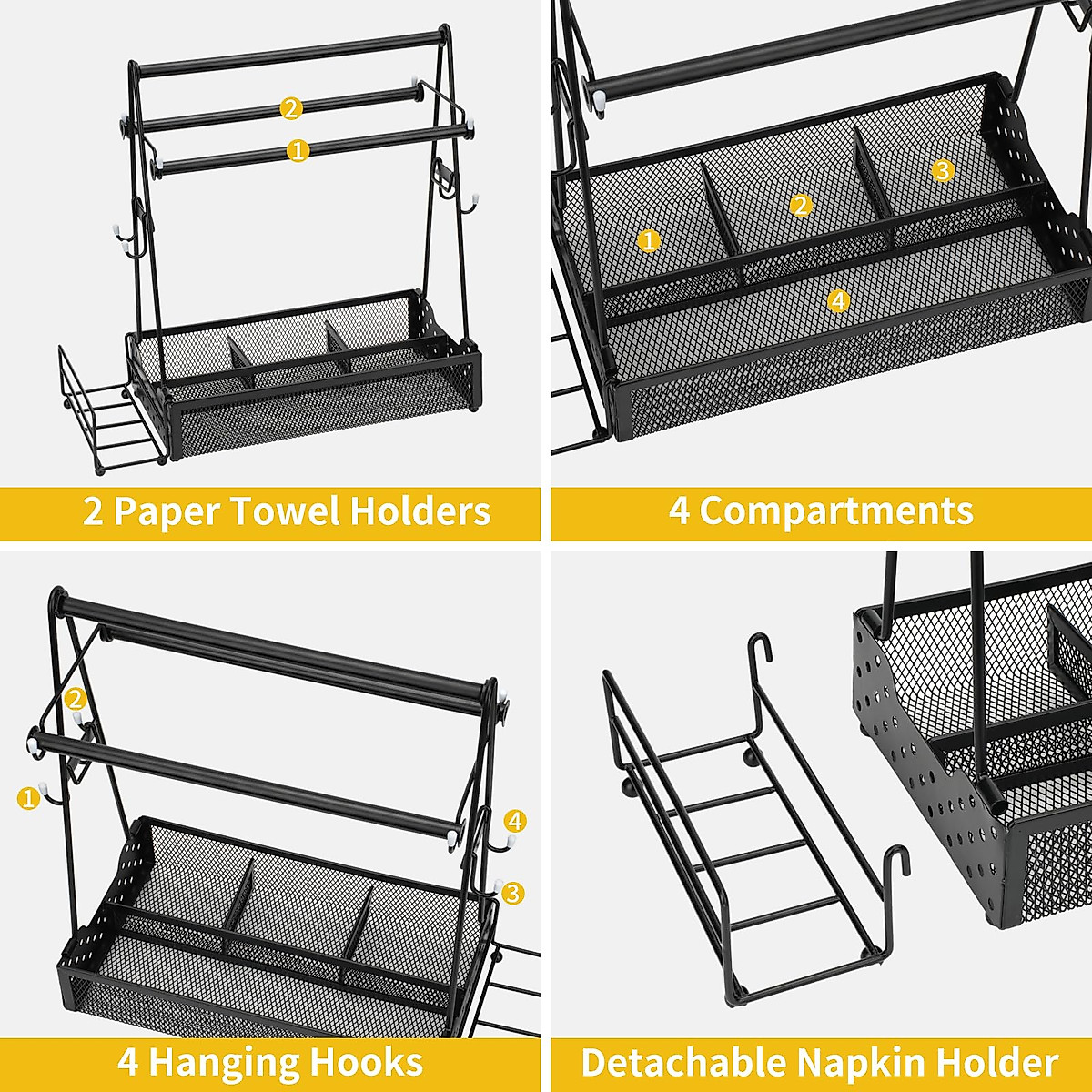 Grill Caddy, BestMal BBQ Caddy with Paper Towel Holder, Picnic Condiment Utensil Caddy for Outdoor Camping, Barbecue Accessories Storage Organizer for Griddle Grilling Tool, Rv Patio Camper Must Haves
