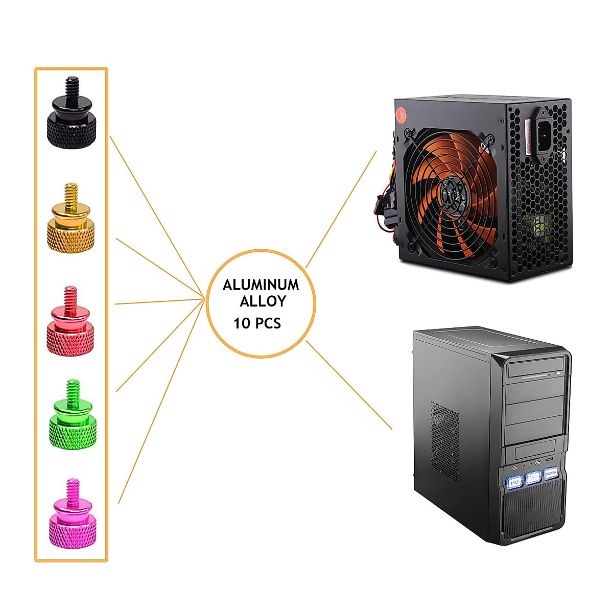 QIANRENON 10 PCS M3.5 * 6.5mm Colored PC Case Thumb Screws 6#-32 Colored Aluminum Alloy Knurled ComputerThumb Screws for PC Cover Power Supply PCI Slots Hard Drives