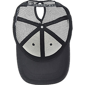 ARIAT Women's Offset Logo, Black with Glitter Crown & Bill, Messy Bun Opening, Black Mesh Back, Adjustable Snapback