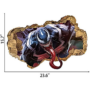Venom Wall Decals Realistic 3D Superhero Venom Wall Stickers, Self-Adhesive Vinyl Mural for Nursery Kids Bedroom Living Room Playroom Wall Decor(15.7 X 23.6 in）
