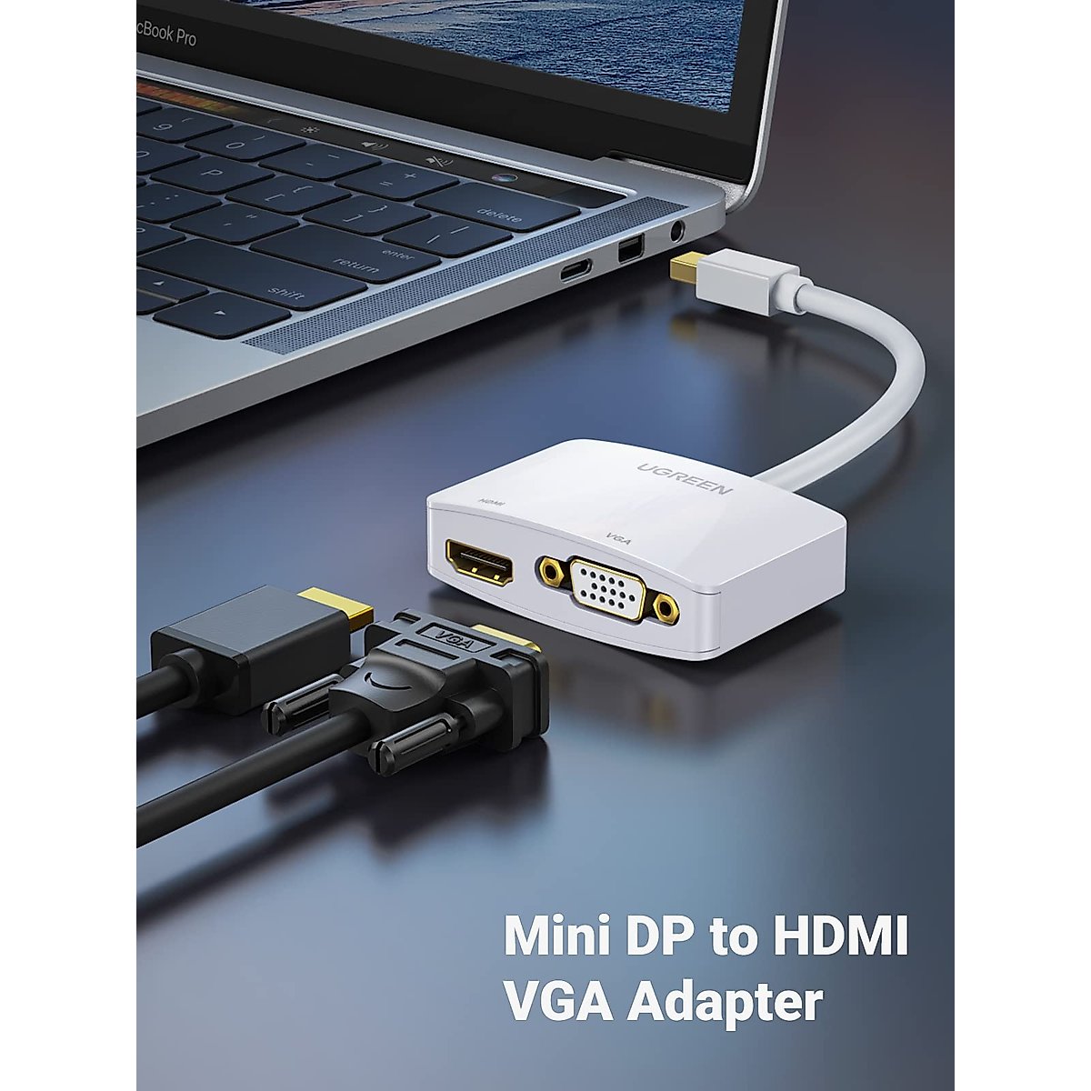 UGREEN Mini DisplayPort to HDMI VGA Adapter, 4K Thunderbolt 2 Adapter 2 in 1 Mini DP Converter Compatible with MacBook Pro MacBook Air iMac Surface Pro 1 2 3 4 6 Surface Laptop 2 ThinkPad X1, White