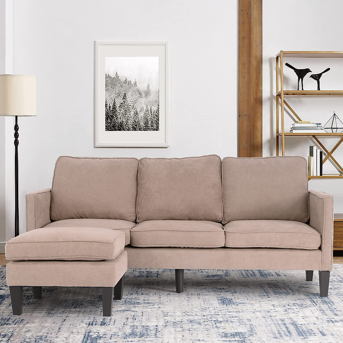 PayLessHere Futon Sofa Couch L Shaped Couch Convertible Sectional Sofa Small Sofa Fabric Sofa for Small Living Room, Apartment and Small Space,Tan