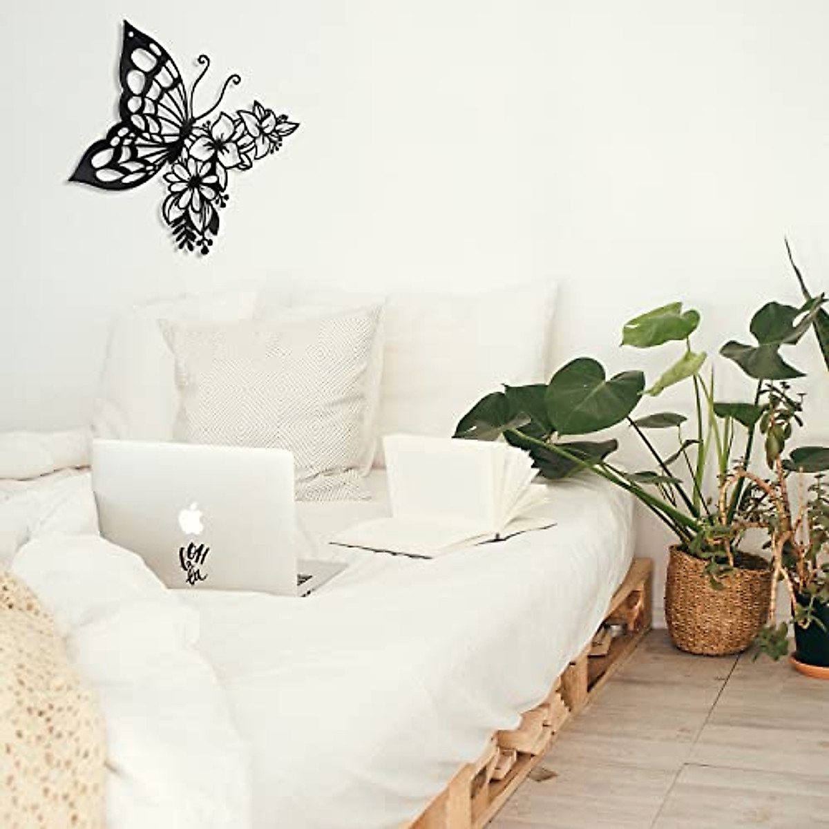 EZ4ENCE Butterfly Decoration Wall Art Boho Wall Home Decor Hanging Appearance Wall Decor Metal Hanging Butterfly Decor Flower Wall Art for Bedroom Living Room Home Wall,Black(Medium)