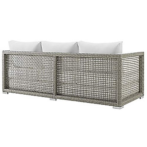 Modway EEI-2923-GRY-WHI Aura Outdoor Patio Wicker Rattan Sofa, Gray White