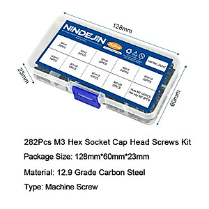 NINDEJIN M3 Small Metric Screws with Nuts, M3 Small Hex Socket Head Cap Screw, Carbon Steel Screw Bolts and Nuts Assortment Kit with Wrench Key, Replacement Machine Fastener Screws and Bolts Nuts