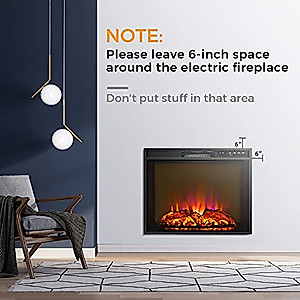 COSTWAY 26-Inch Electric Fireplace Inserts, 750W/1500W Wall Recessed and Freestanding Fireplace with Remote Control, 2 Flame Colors, 4 Brightness Settings, 5H Timer, Fireplace Heater for Indoor Use
