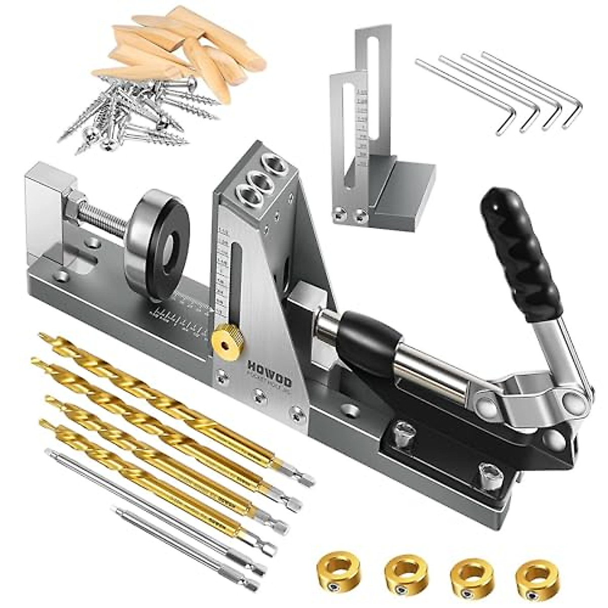 Pocket Hole Jig Kit Aluminum Alloy Pocket Screw Jig Drill Guide Multifunctional Woodworking Dowel Jig Kit Angled Holes Aluminum Alloy Hole Locator Professional Woodworking Equipment
