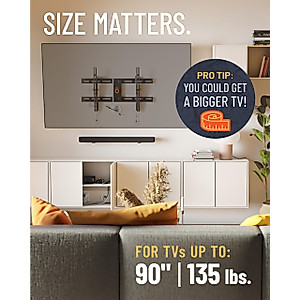 ECHOGEAR Wall Mount TV Bracket for TVs Up to 90" - Low Profile Design Tilts to Eliminate Glare - Includes Drilling Template & Can Be Leveled After Install - UL Listed for Safety