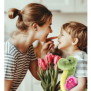 DolliBu Happy Mother's Day Super Soft Plush Green Dinosaur Doll Figure - Cute Stuffed Animal with Pink Heart Message for Best Mommy, Grandma, Wife, Daughter - 10" Inches