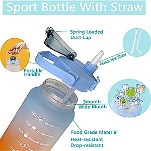 UOMNICUE 70oz / Half Gallon Water Bottle with Straw &Time Marker to Drink, BPA Free Leakproof Motivational Water Bottle with Handle & Wide Mouth, Large Sports Water Bottle for Outdoor Camping