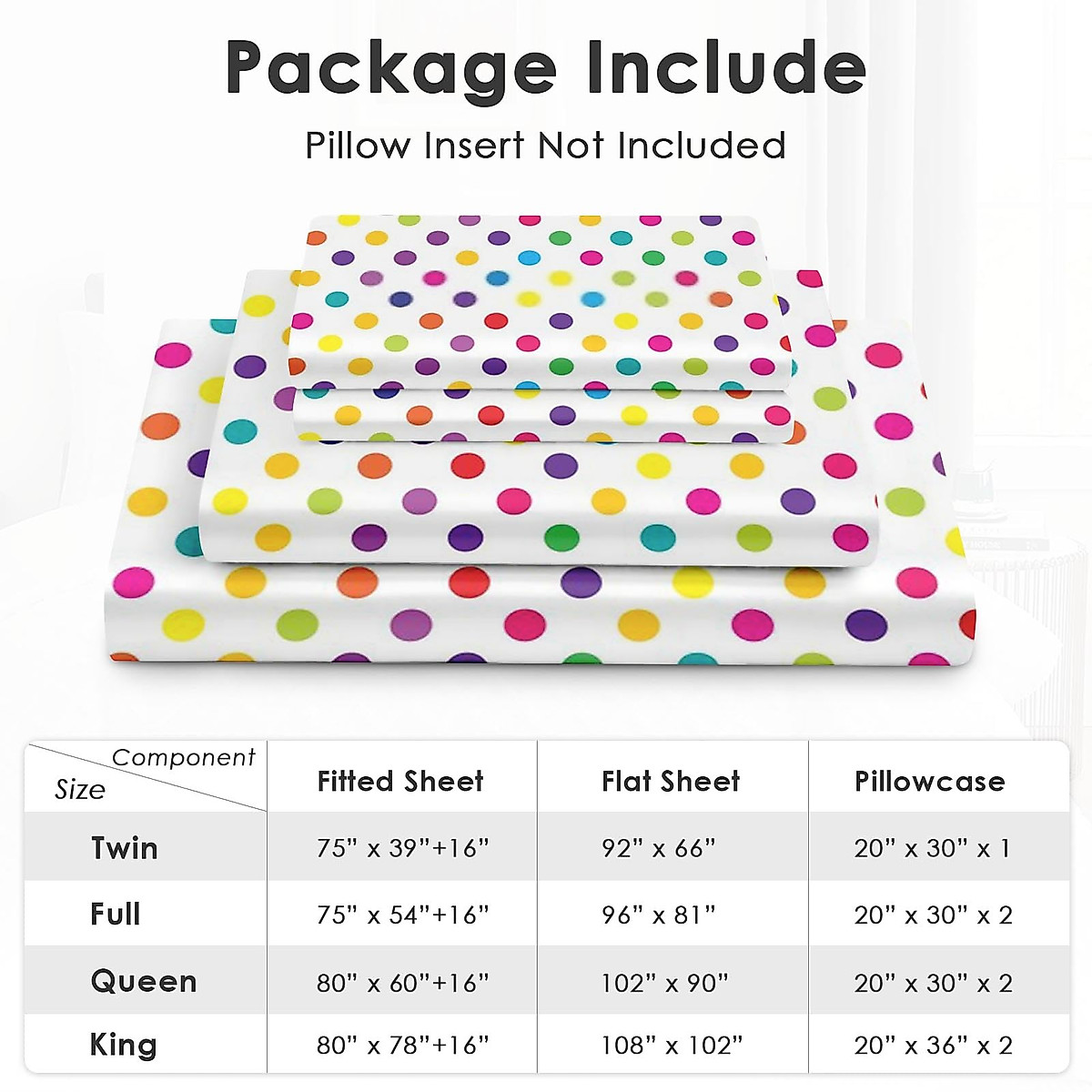 Pinbeam 3 Pcs Fitted Sheet Set Twin Size with Deep Pocket, Polka Dot Kids Bedding Set with Pillowcase for Kids and Adults, Inspired Candy Fun Flat Bed Sheet Set