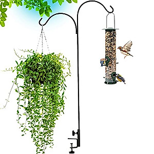 Adjustable Double Deck Hook, 46" Tall, 1/2 inch Thick Heavy Duty Bird Feeder Pole for Bird Feeders Lanterns Weddings- 360 Degree Rotation-Black