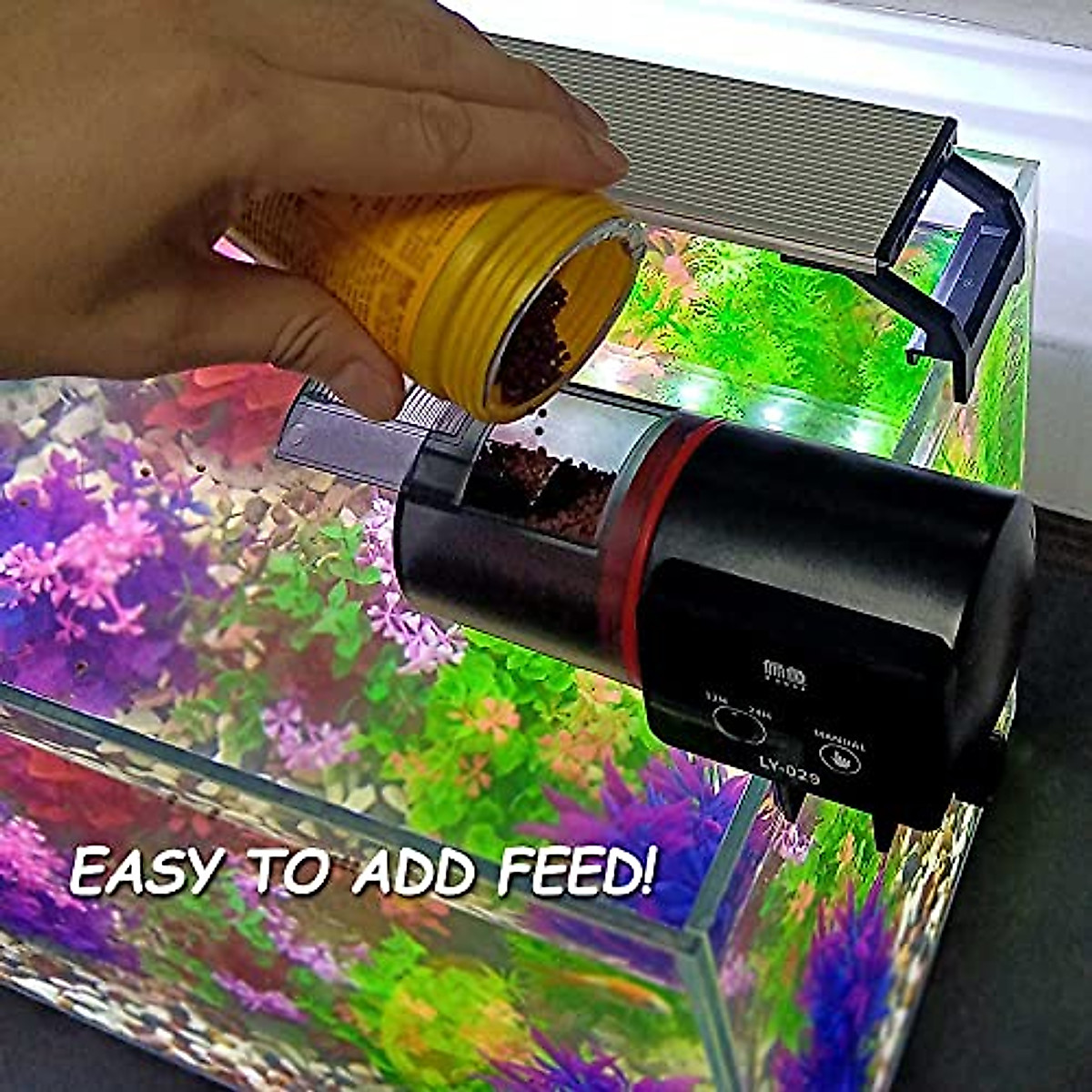 Moisture-Proof Electric Auto Fish Food Feeder Timer Dispenser for Aquarium or Fish Tank, Auto Feeding on Vacation or Holidays，USB Rechargeable (LY-019)