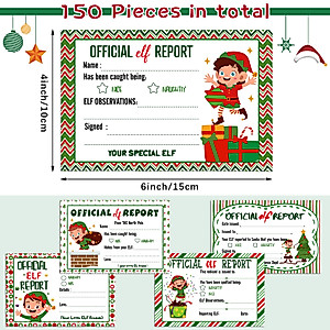 150 Pieces Christmas Official Elf Report Cards Naughty or Nice Behavior Elves Notice Postcards North Pole Santa Elf Xmas Note Cards for Home School Kindergarten Student Kid, 4 x 6 Inch 5 Styles