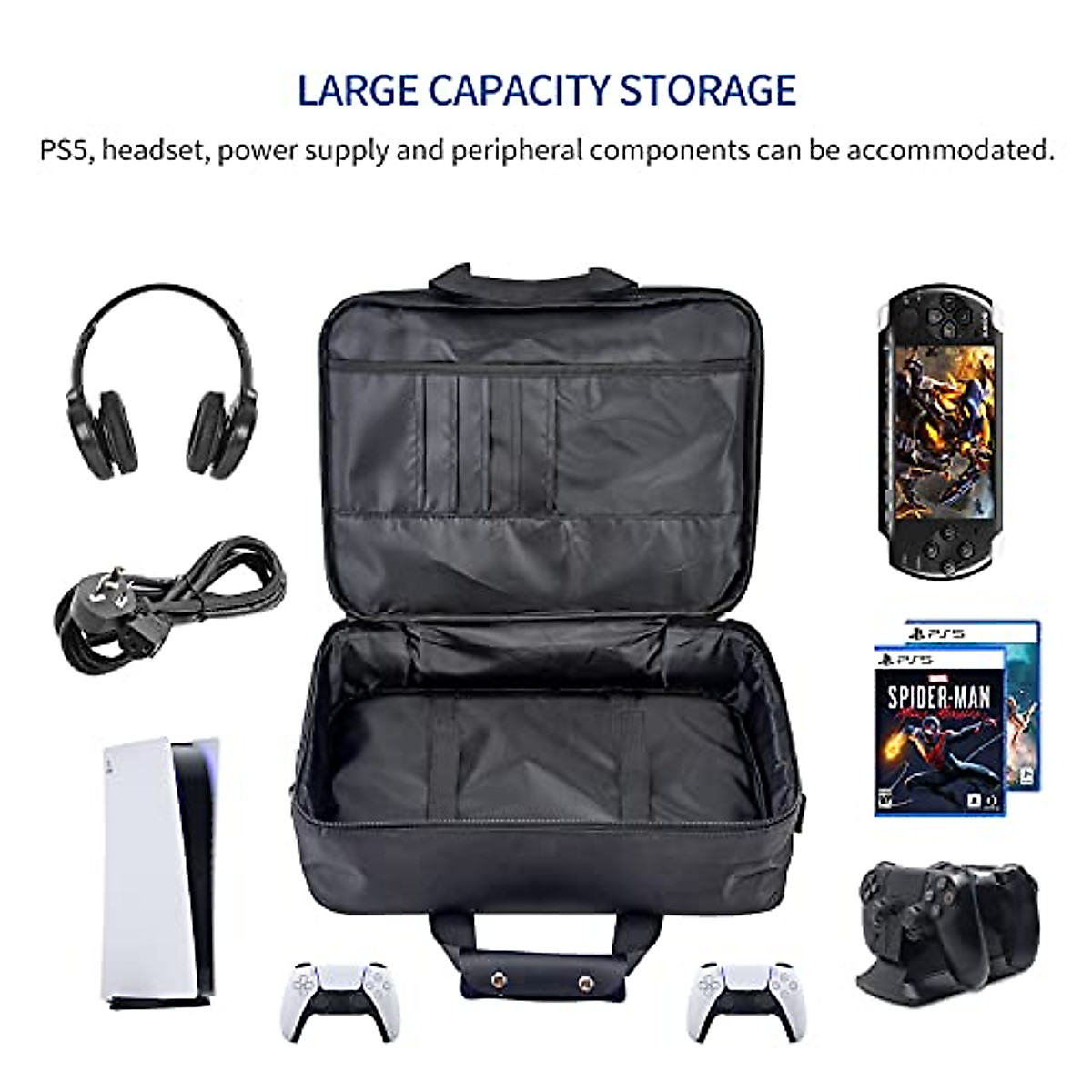 PS5 Carrying Case, PS5 Backpack Travel Case, Playstation 5 Controller Bag, PS5 Digital Edition Headset and Console Holder Backpack Storage Bag for PS5 Accessories (Black)