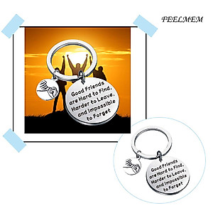 FEELMEM Going Away Gift Friendship Keychain Best Friend Gift Good Friends Are Hard to Find Harder To Leave Impossible To Forget Keychain Long Distance Relationship Gifts BFF Jewelry (silver)