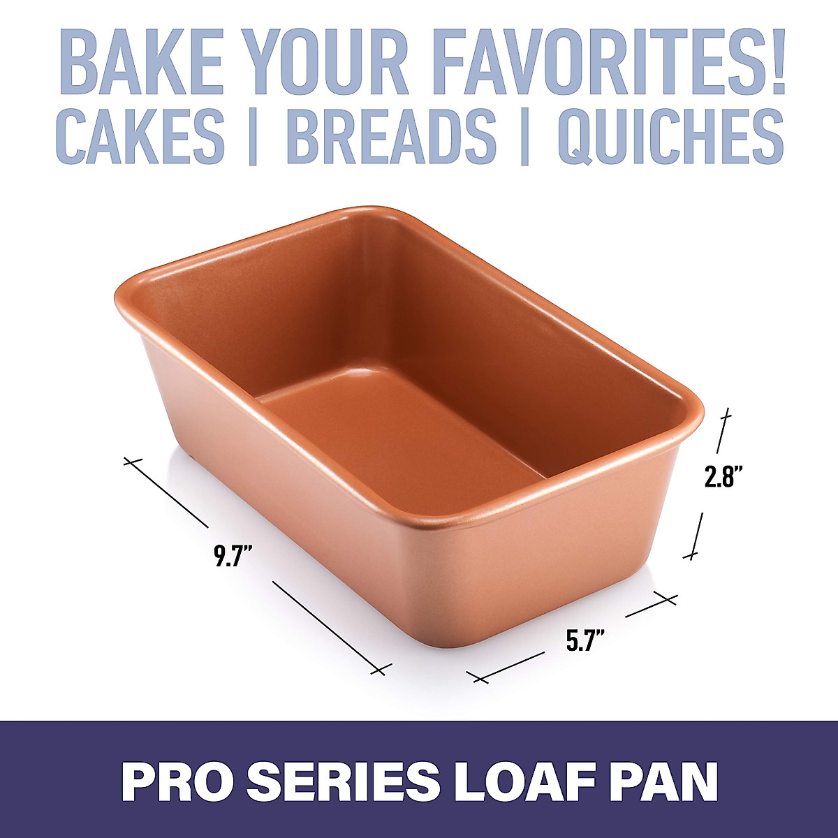 Gotham Steel Bakeware Loaf Pan – Nonstick Loaf Pan, XL 9.7” x 5.75” x 2.8” Full Size Loaf Pan Even Heat g, Metal U& Non-Warp Technology with Ultra Nonstick Ceramic Coatintensil & Dishwasher Safe
