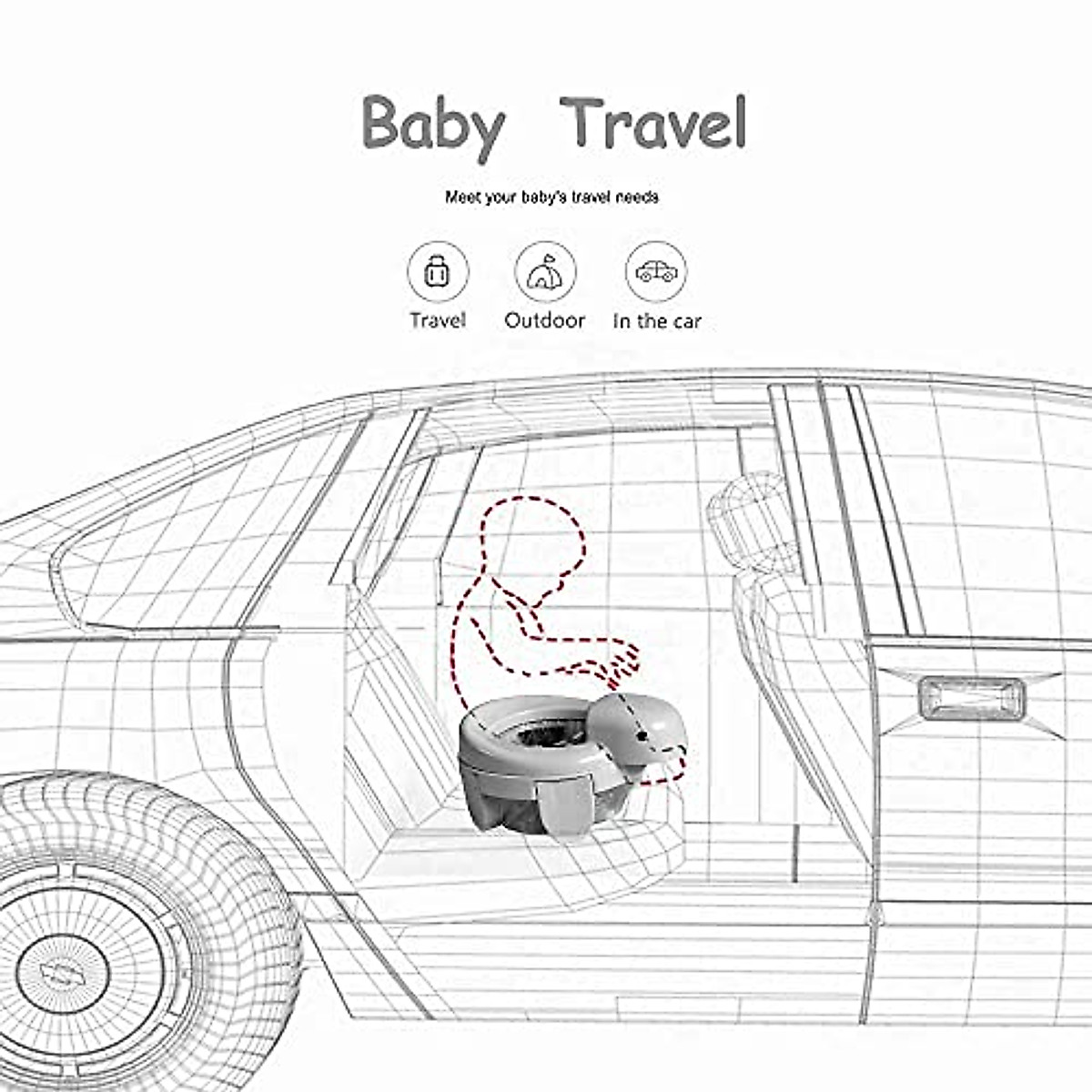 Potty Training Seat for Toddler - 3-in-1 Portable Kids Travel Potty, Foldable Toilet Training Seat for Indoor Outdoor with 20 Disposable Bags, Also Suitable for Toilet Seat