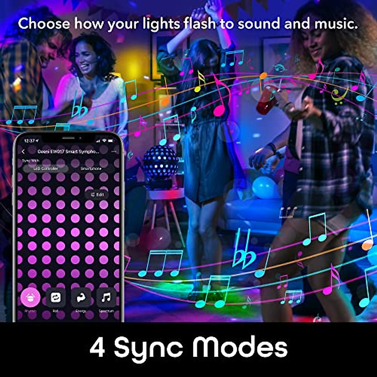 Geeni Prisma Symphony Smart LED Strip Lights, RGBIC Neon Color Changing WiFi Lights with App Remote Control and Music Sync, Compatible with Alexa and Google Home, 16.4 ft