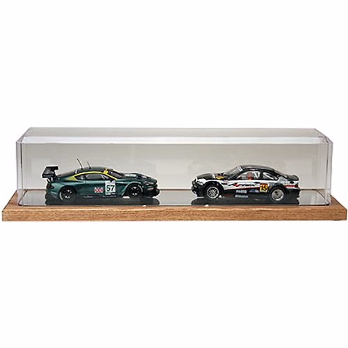 Pioneer Plastics 633CDWOOD Clear Plastic Display Case for 1:64 Scale Trucks with Wood Base (Mirrored),15.625" W x 3.5" D x 3" H