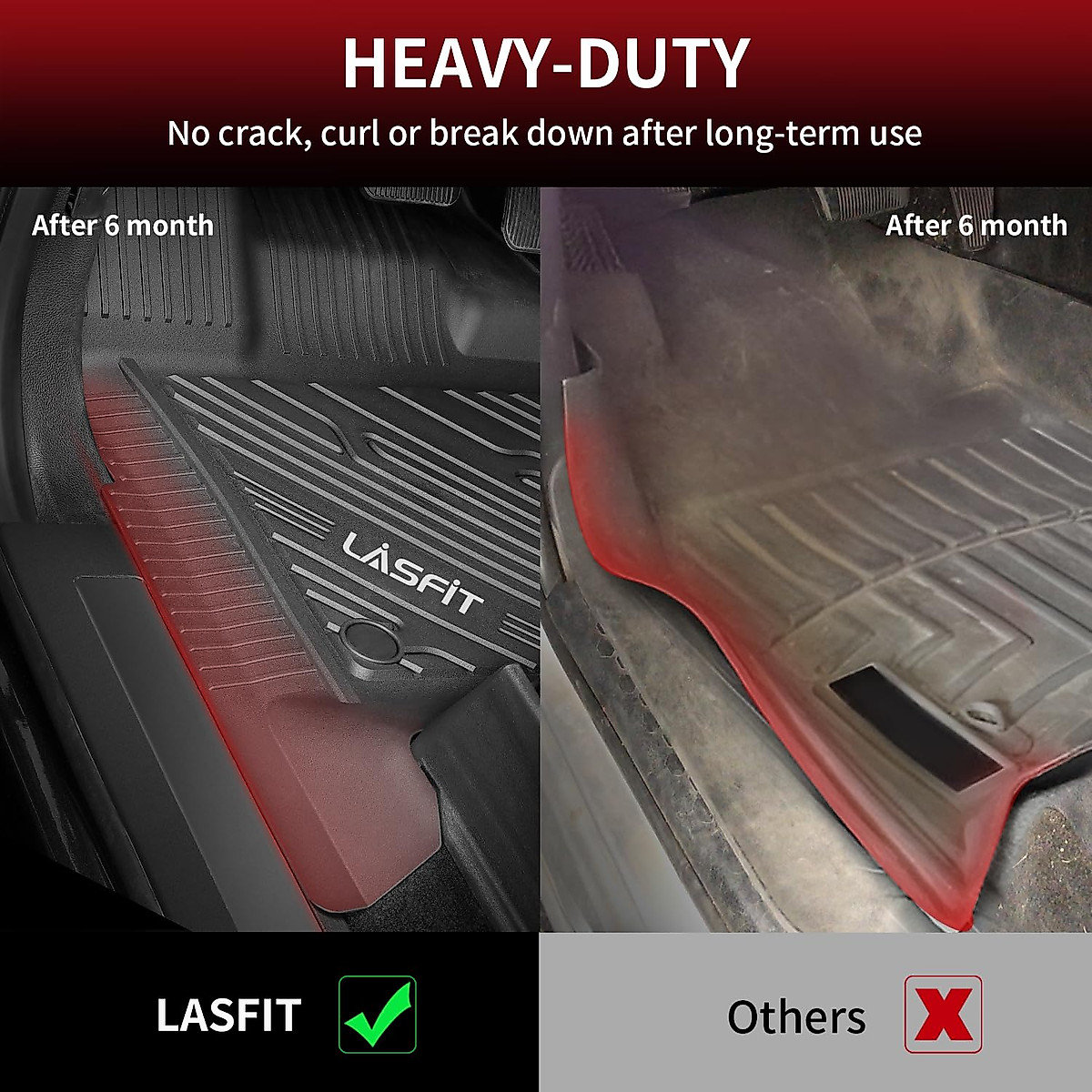 LASFIT Floor Mats Fit for Ford F-150 2015-2024/ F150 Lightning 22-24 SuperCrew Cab (Rear w/o Under-Seat Fold Flat Storage), All Weather TPE Truck Liners,1st & 2nd Row, Black