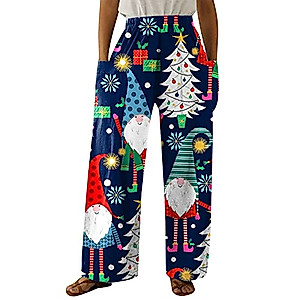 Christmas Graphic Print High Waisted Sweatpants for Women Snowman Print Wide Leg Workout Active Joggers Casual Plus Size Lounge Bottoms with Pockets Z2-Blue XL
