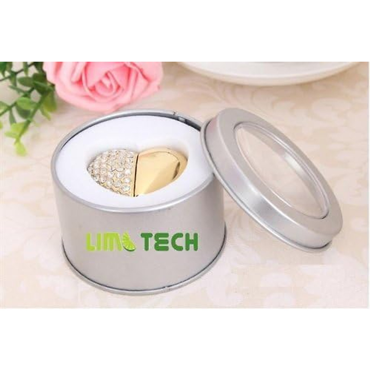 Shiny Crystal Heart Shape USB Flash Drive with Necklace(Clear)