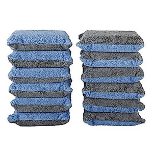 AuInLand 12 Packs Microfiber Car Applicator Sponge, Foam Waxing Pad, Blue & Grey