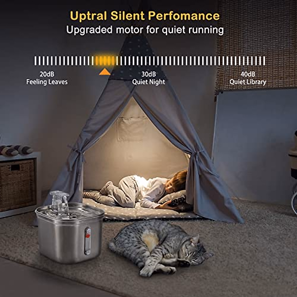 JCHOPE Cat Water Fountain Stainless Steel, 74oz/2.2L Automatic Circulating Pet Water Fountain with Faucet Design & 3 Flow Speeds, Ultra Quiet Cat Fountain Water Bowl with Triple Filter for Cats Dogs