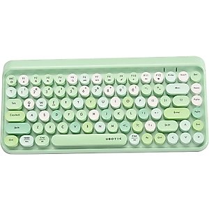 UBOTIE Portable Bluetooth Colorful Computer Keyboards, Wireless Mini Compact Retro Typewriter Flexible 84Keys Design Keyboard (Green-Colorful)