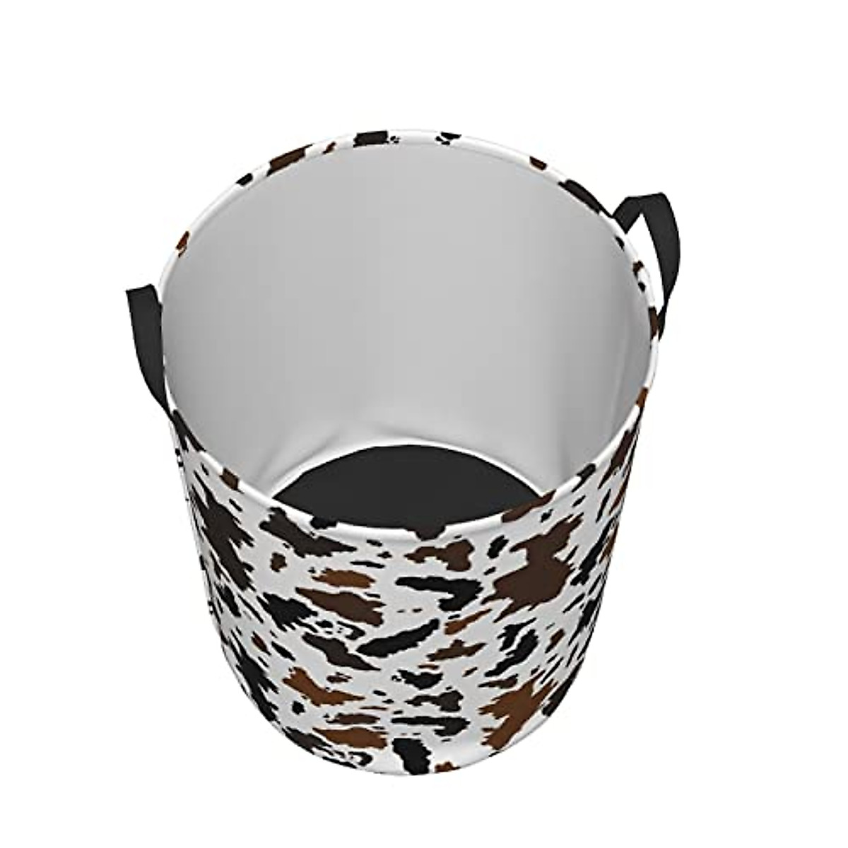 Circular Dirty Clothes Hamper Organizer Pack Black And Brown Cow Print Large Laundry Basket Storage Bag With Handles Collapsible Washing Bin For Home College Dorm Medium