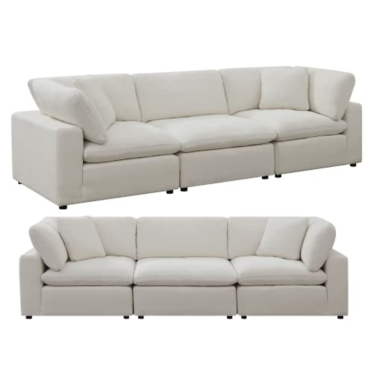 ASY Cloud Down Modular Sectional Sofa 121' L-Shaped Reversible Chaise Couch Feather - Low to Ground Modern Deep & Plush Seats (4-Piece (Corner Chair (2) + Armless (1) Ottoman (1), Natural), (CLD9)