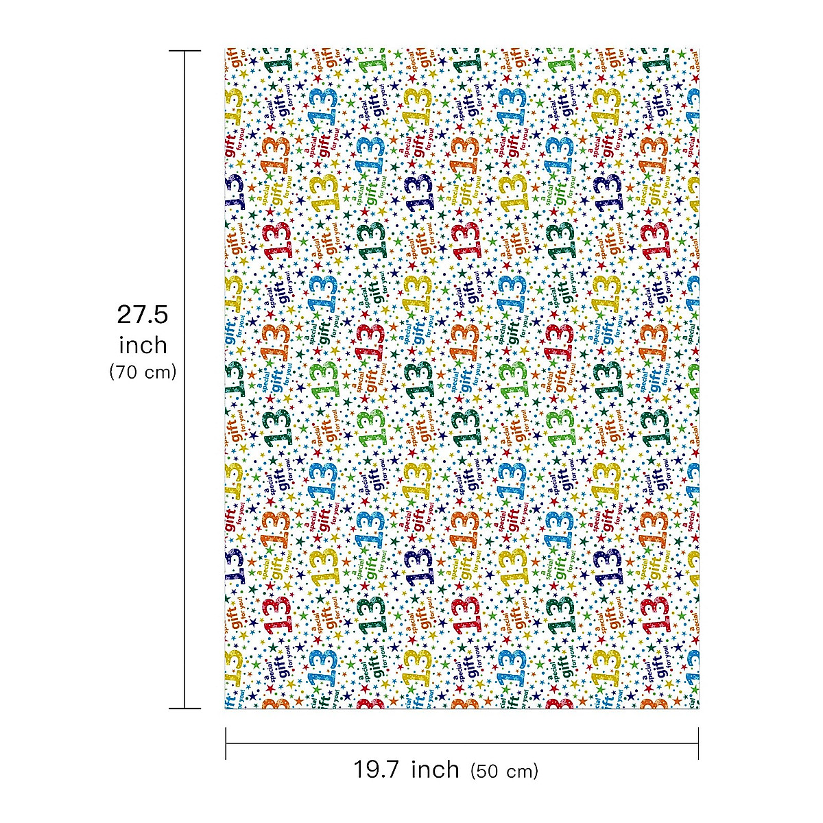 WRAPAHOLIC Birthday Wrapping Paper Sheet - 6 Sheets Colorful 13th Birthday Design Folded Flat for Birthday, Party, Baby Showers - 19.7 Inch X 27.5 Inch Per Sheet