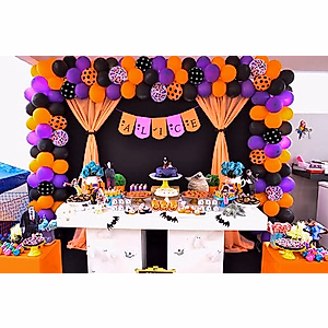 Bonropin Halloween Balloon Garland Arch kit with Halloween Spider Web, Boo Aluminum Foil Banner Balloons, Spider Balloons, Black Orange Purple Confetti Balloons for Halloween Day Party Decorations