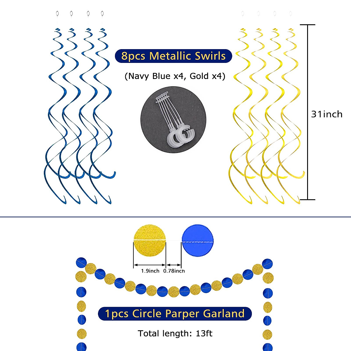 Navy Blue Birthday Decorations with Happy Birthday Banner, Paper Honeycomb Balls, Circle Garland and Hanging Swirl Decorations, Navy Blue Birthday Party Decorations, Birthday Decorations for Men